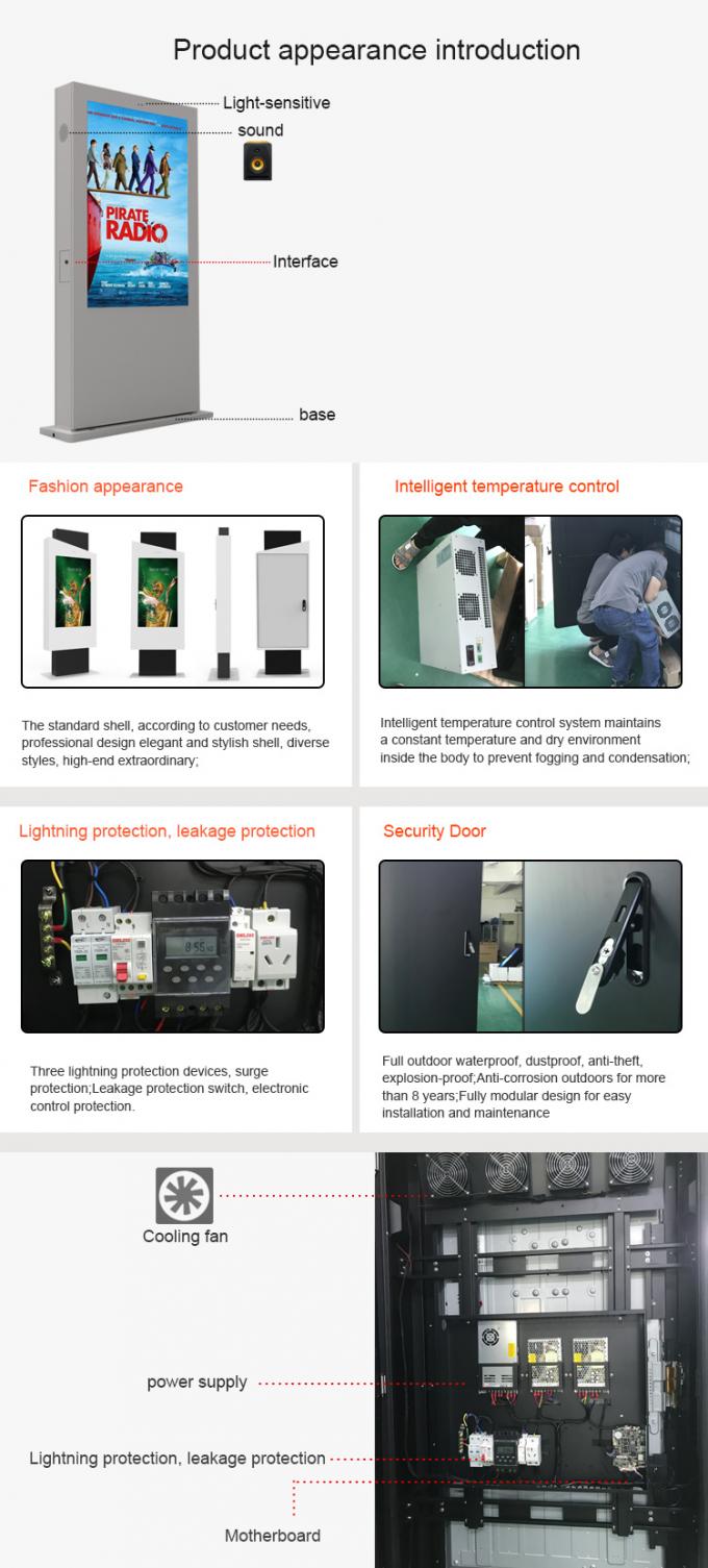 IP65 Outdoor LCD Screen Digital Signage 65 Inch Stand Alone 178° Visual ...